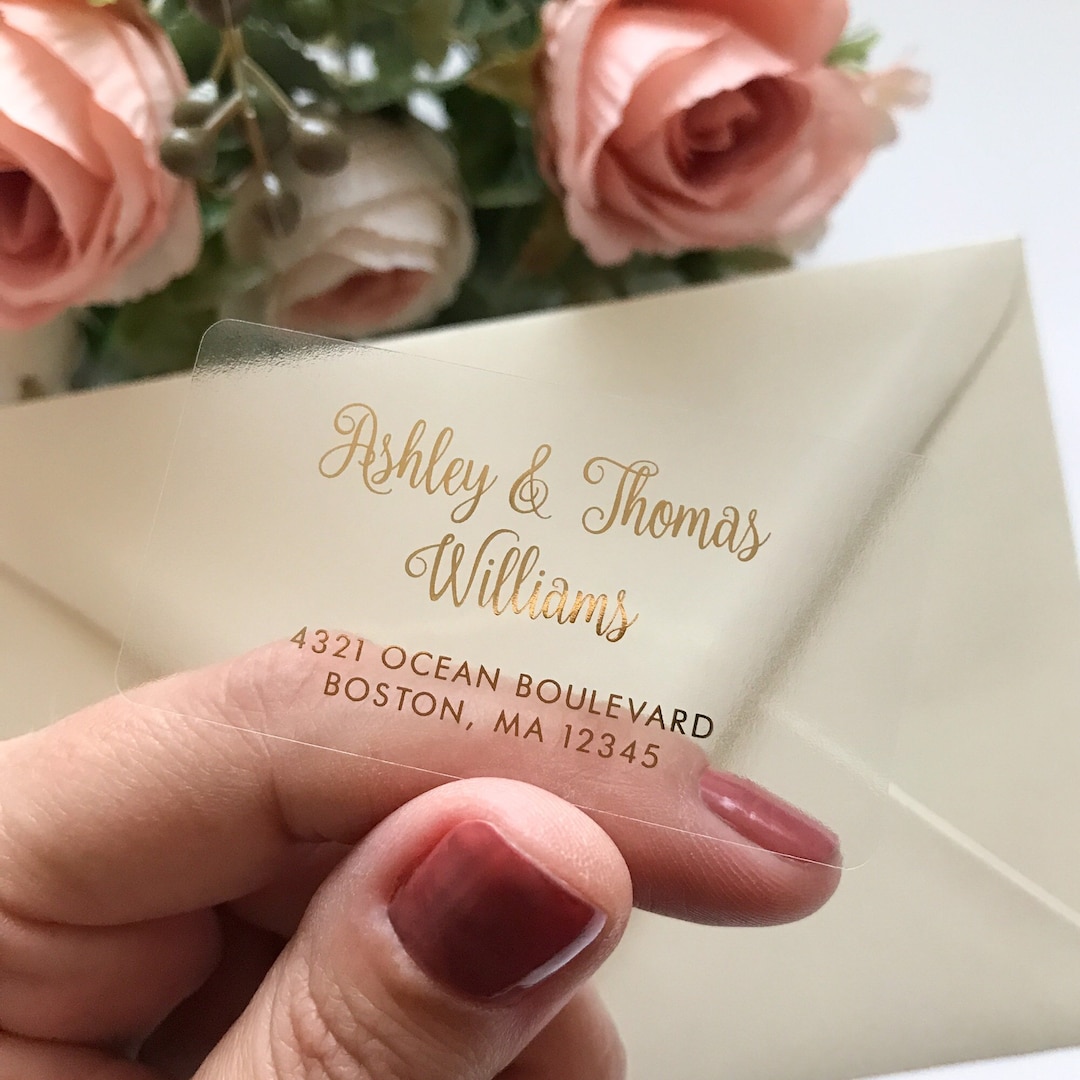 Wedding Invitation Return Address Label, Custom Gold Foil Clear ...
