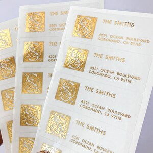 Gold Foil Return Address Label, Custom Sticker, Family Name Initial ...