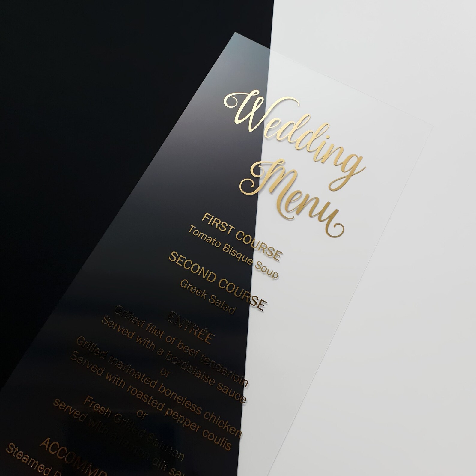 Clear Acrylic Gold Foil Wedding Menus, Custom Personalized Luxury Menu ...