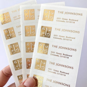 Gold Foil Return Address Label, Custom Sticker, Family Name Initial ...
