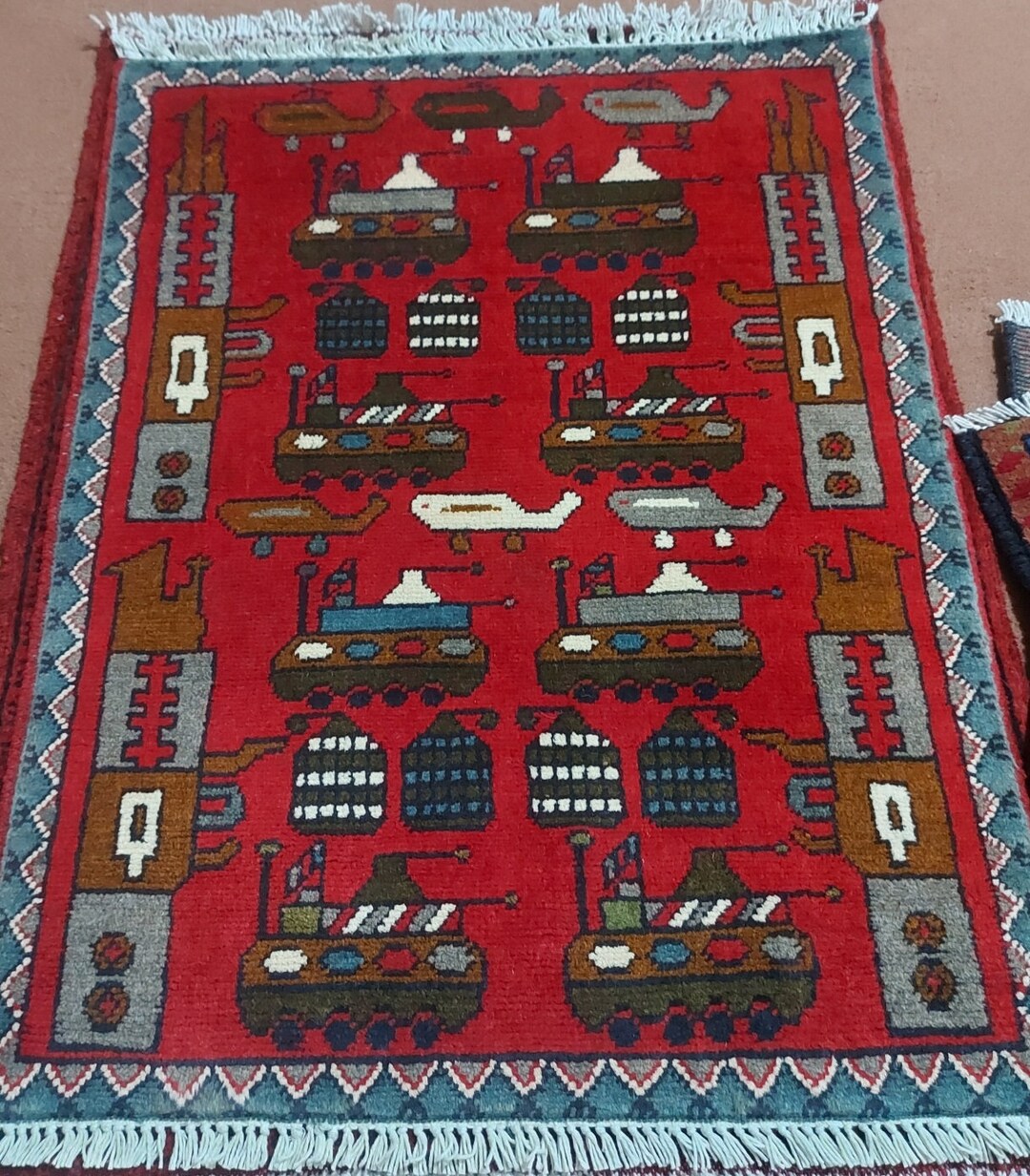 Afghan War Rug Red - Etsy