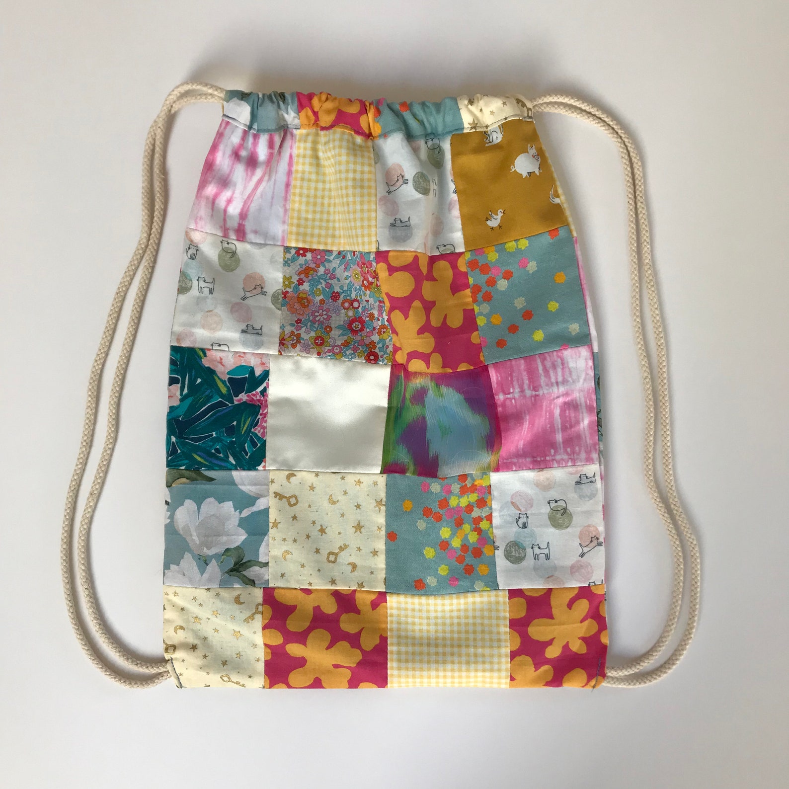 Patchwork Drawstring Backpack Bag - Etsy
