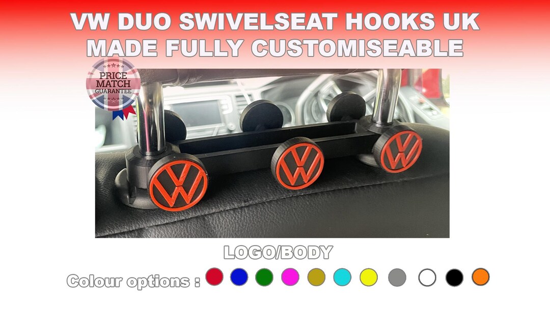VW Transporter Camper Van DUO SWIVELSEAT Coat Headrest Hooks. 6 Hooks for One Headrest Exclusive ...