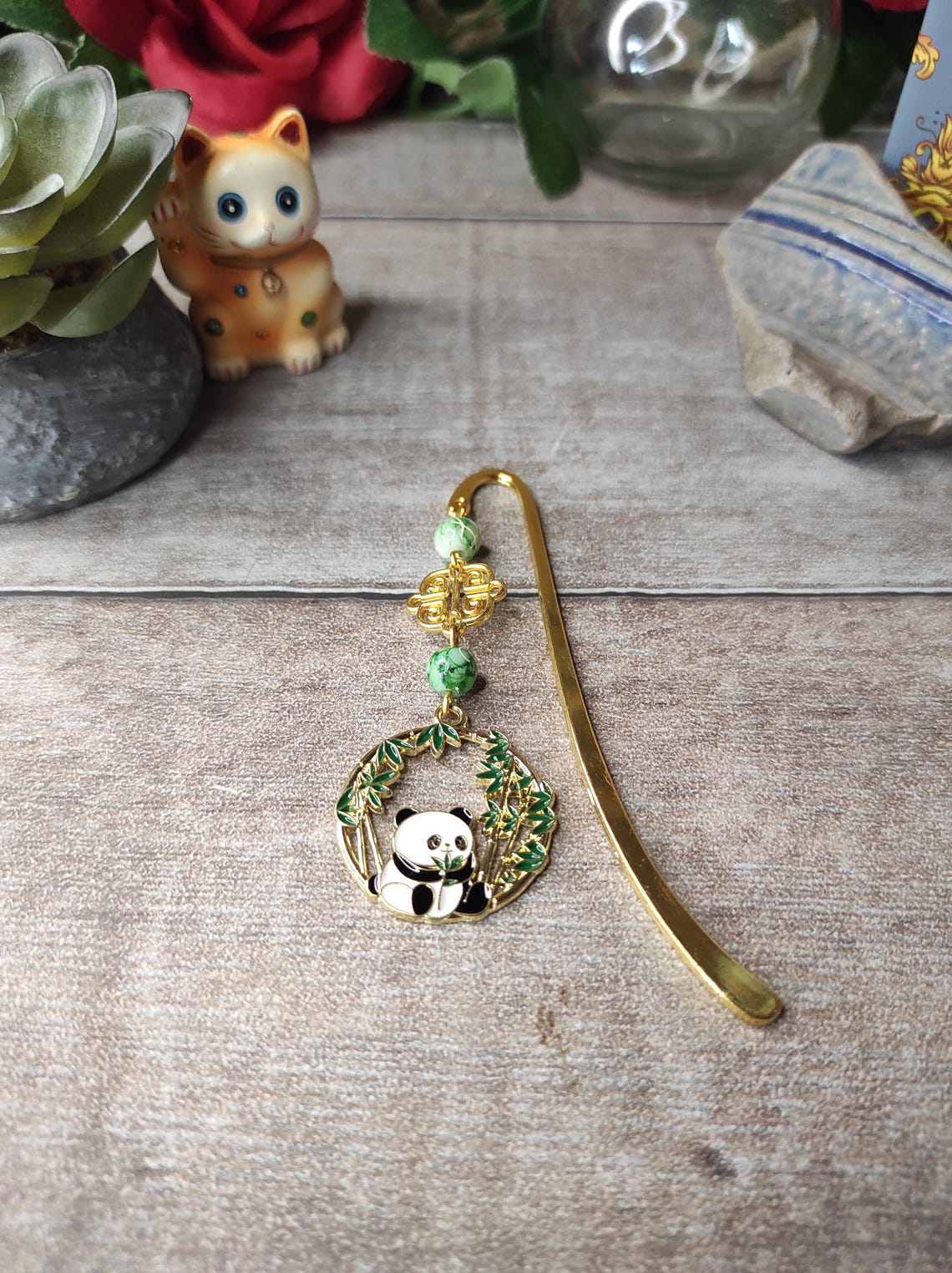Bookmark Inspired by Asia, Panda, Bamboo, Ceramic Pearl. - Etsy