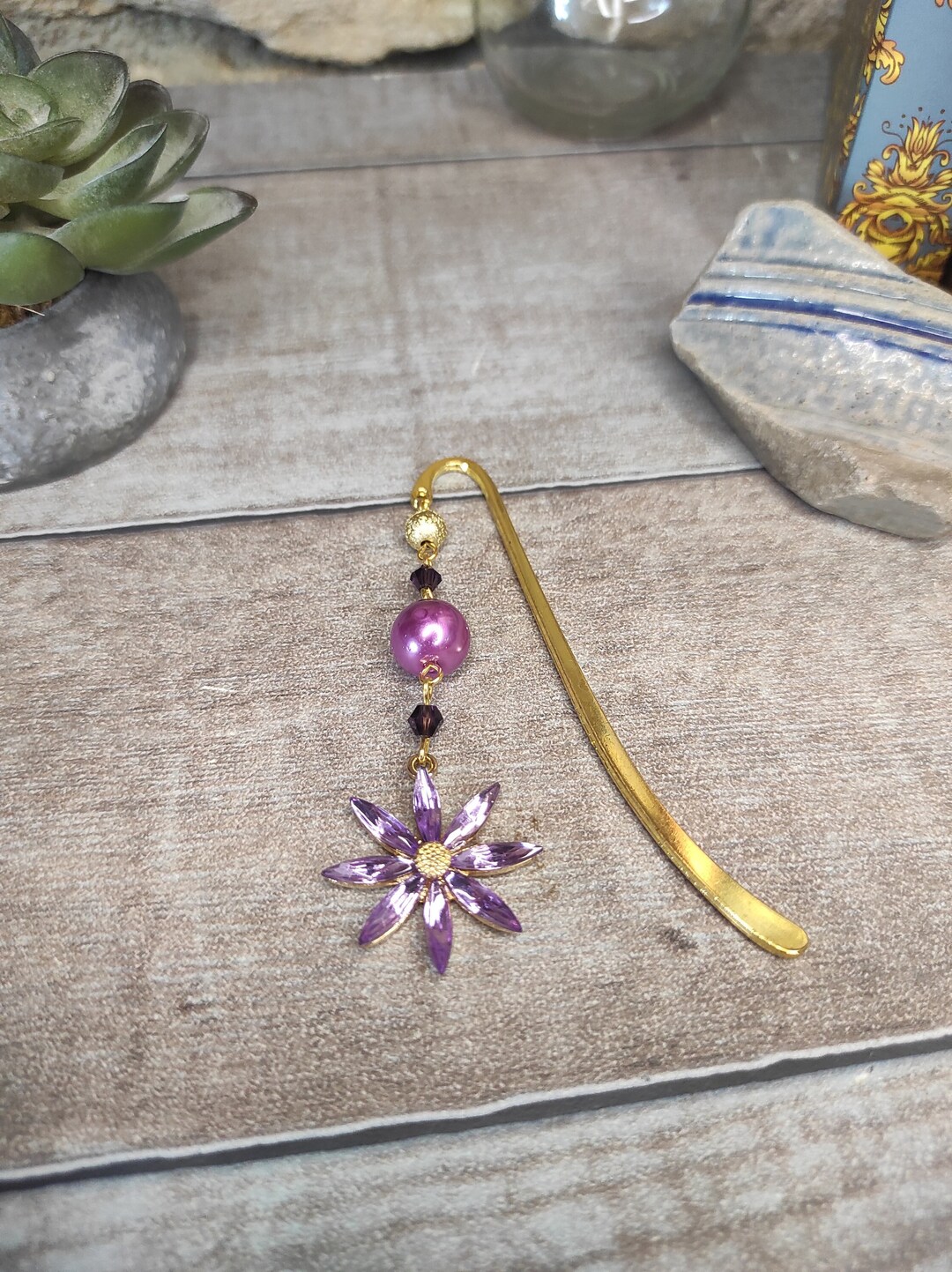 Bookmark Decorated With Floral, Royal, Flower, Gold, Rhinestones, Glass ...