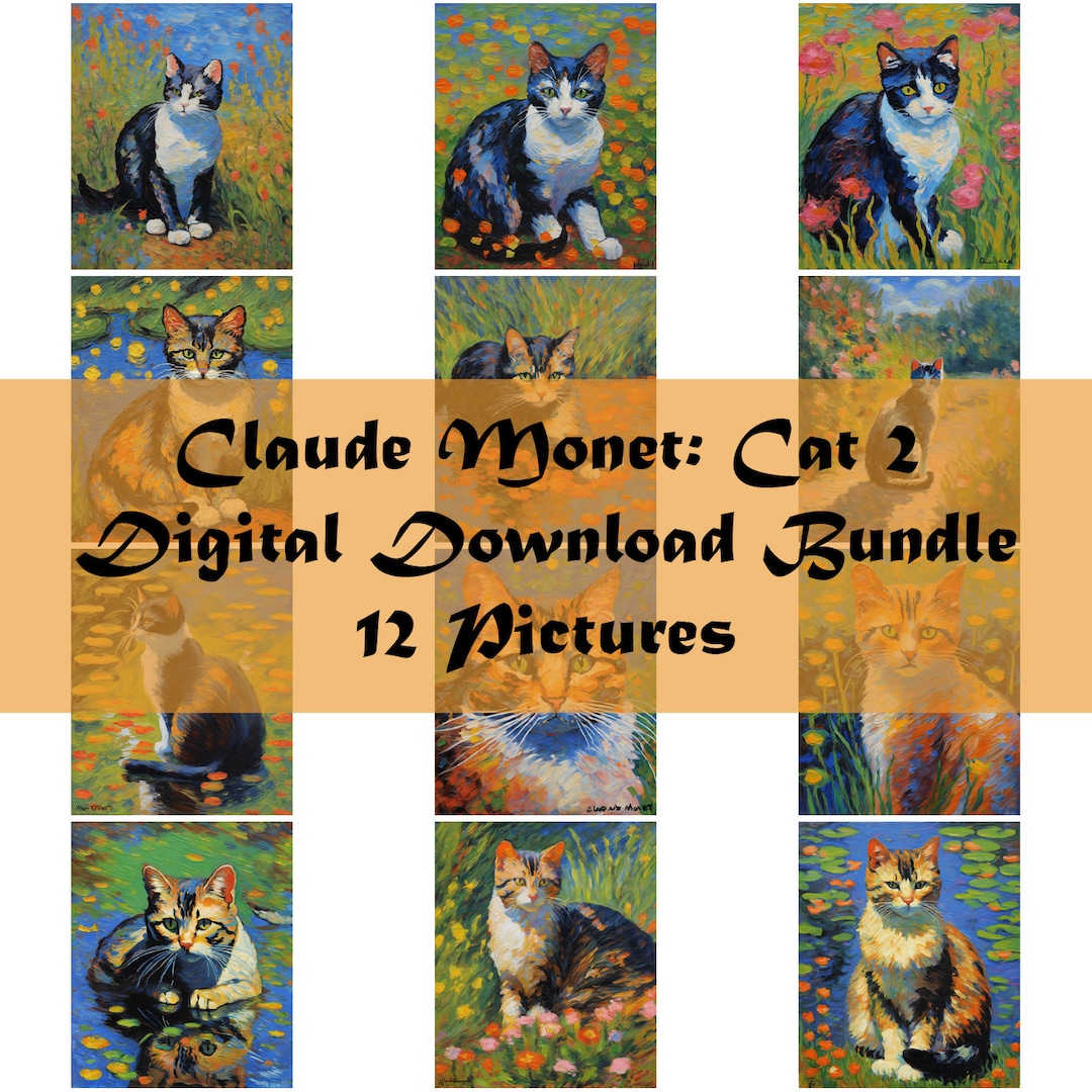 Cats in Claude Monet Style 2 JPG Download Bundle 12 Pictures High ...