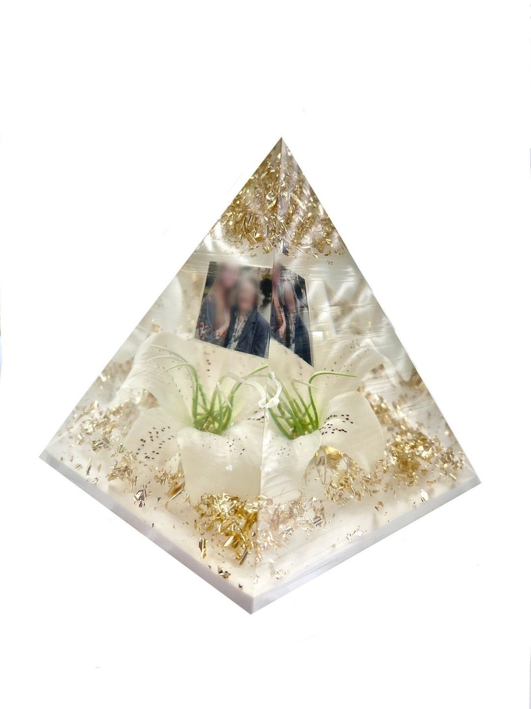 White and Gold Lily Floral Bespoke Pyramid Design With Optional LED ...