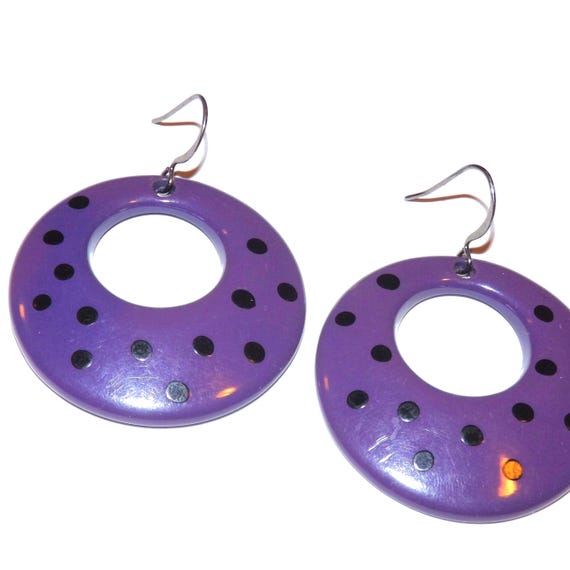 New wave earrings 80s purple pattern design abstract … - Gem