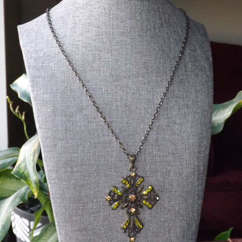 Whimsygoth Cross Neckace Bling Gothic Earthy Green Hippie Boho Grunge ...