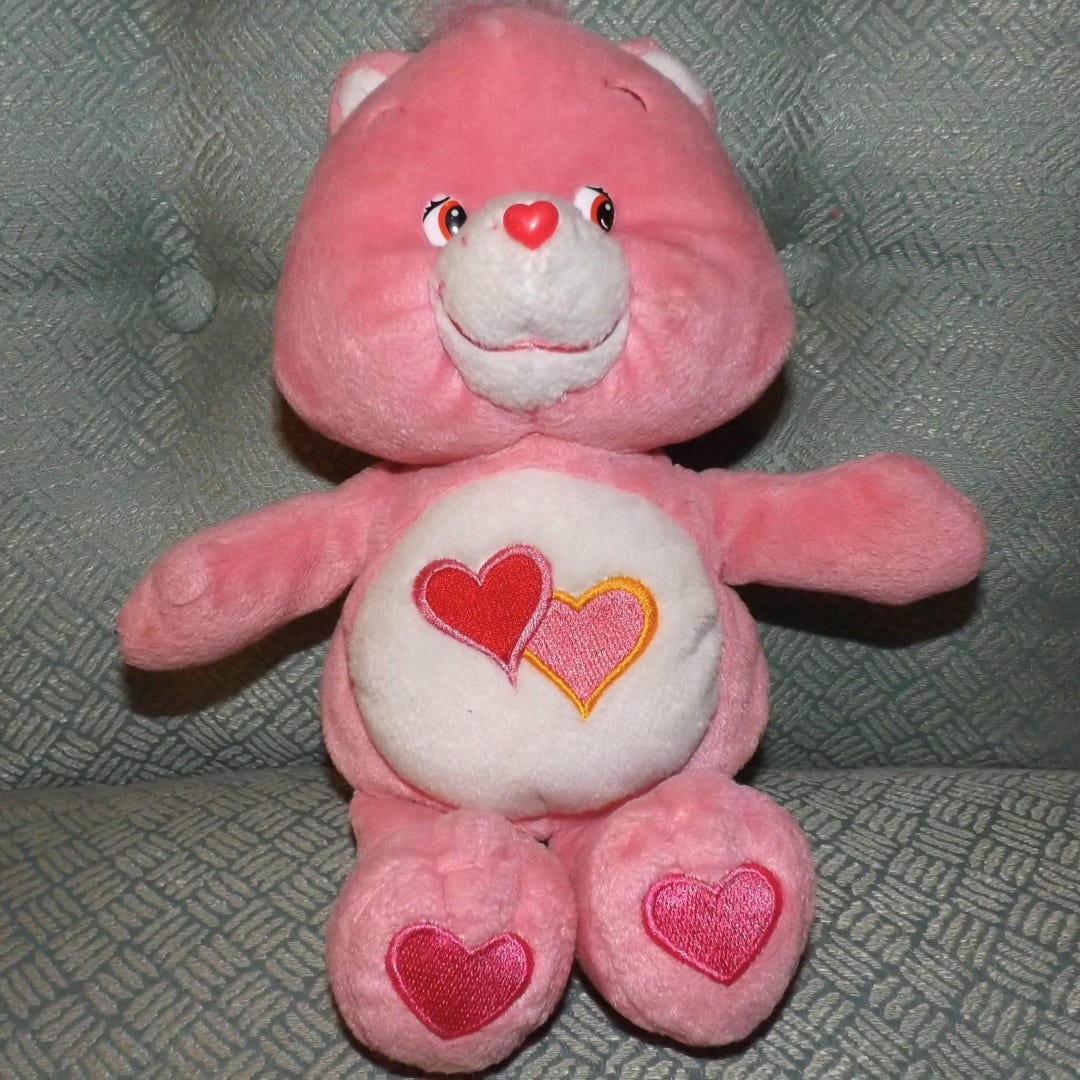 Care Bears 10" Love A Lot Bear 2002 Plush Stuffed Animal Pink Vintage ...