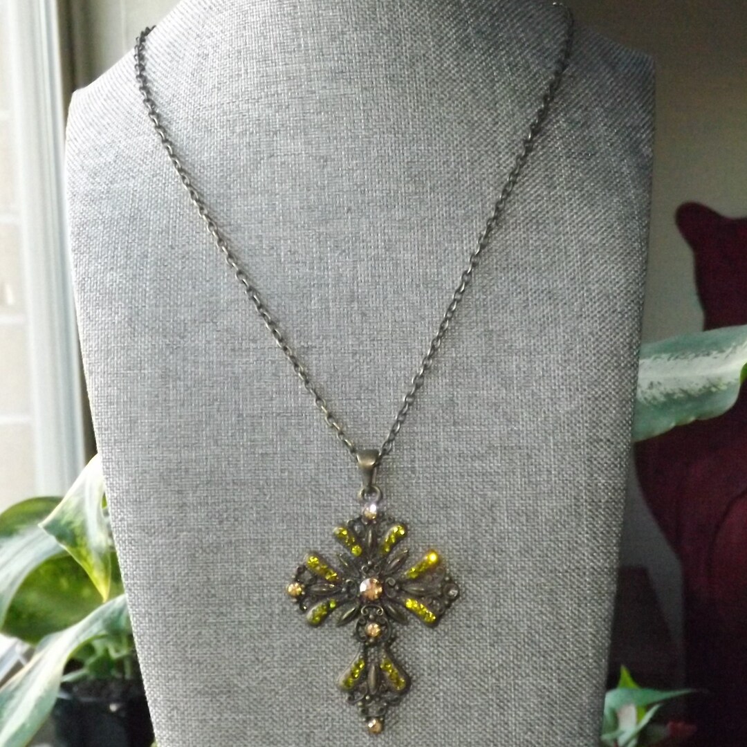 Whimsygoth Cross Neckace Bling Gothic Earthy Green Hippie Boho Grunge ...