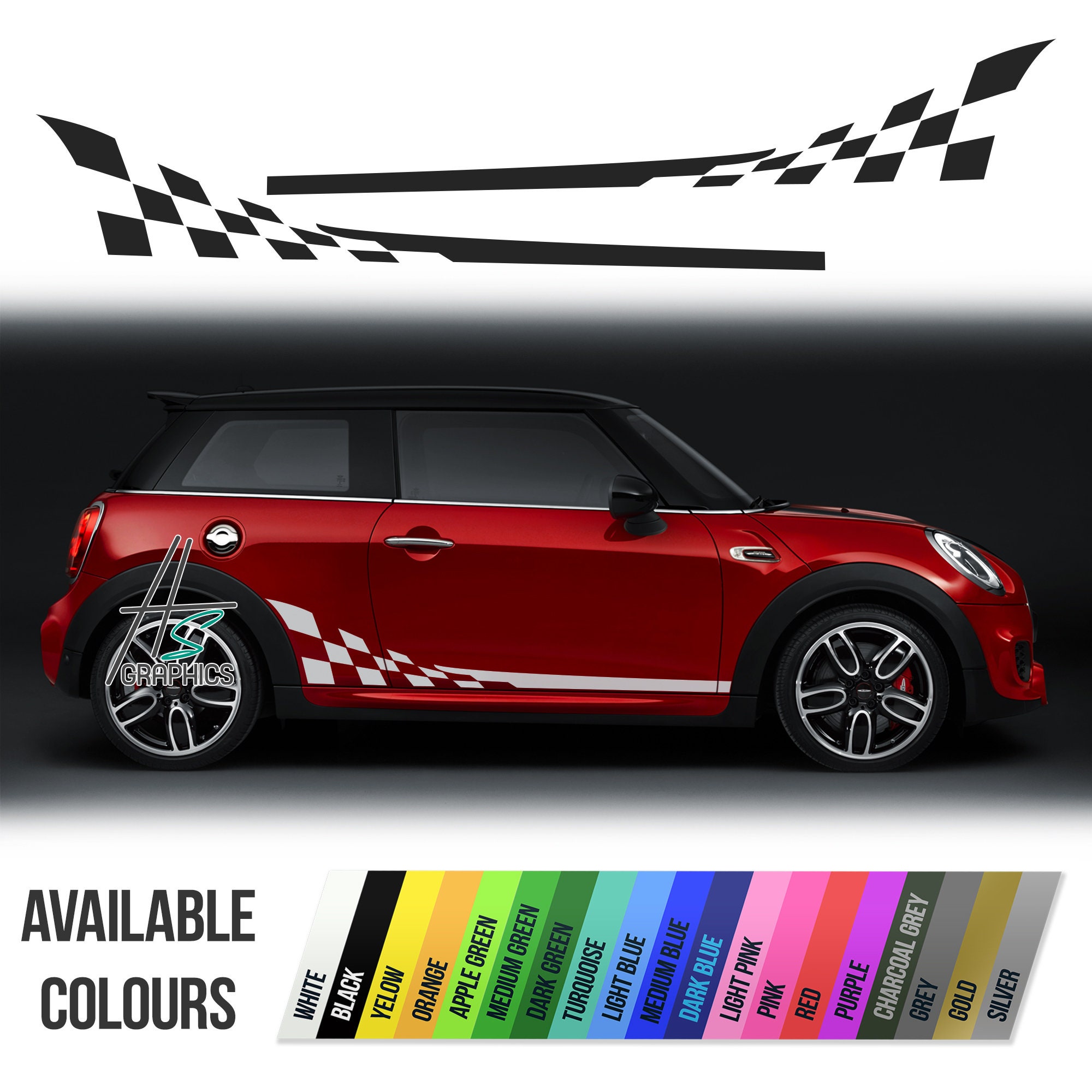 Mini Cooper Side Stripes, Check Stripes for Side Skirt, Racing ...
