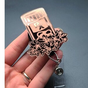Pharmacy Badge Reel - Pill Bottle Badge - Rx Badge - Rose Gold Badge ...