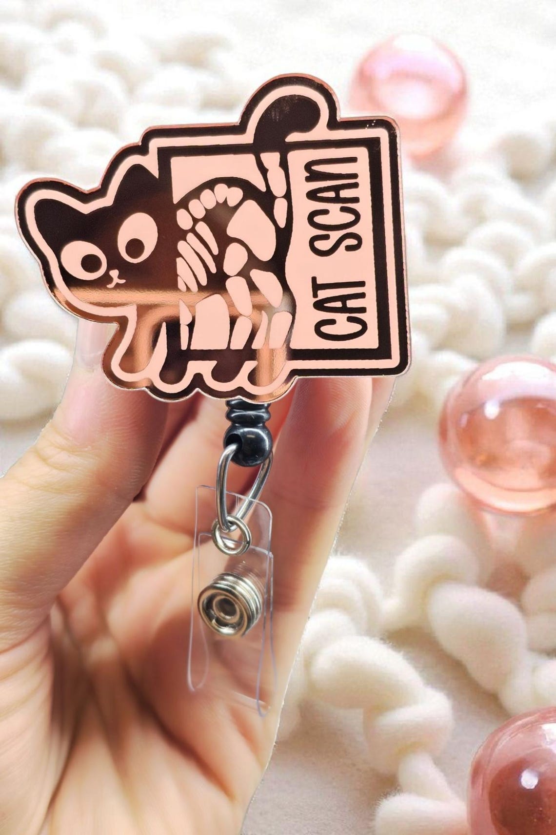 Cat Scan Badge Reel - Radiology Badge - Rose Gold Mirrod Badge - CT ...