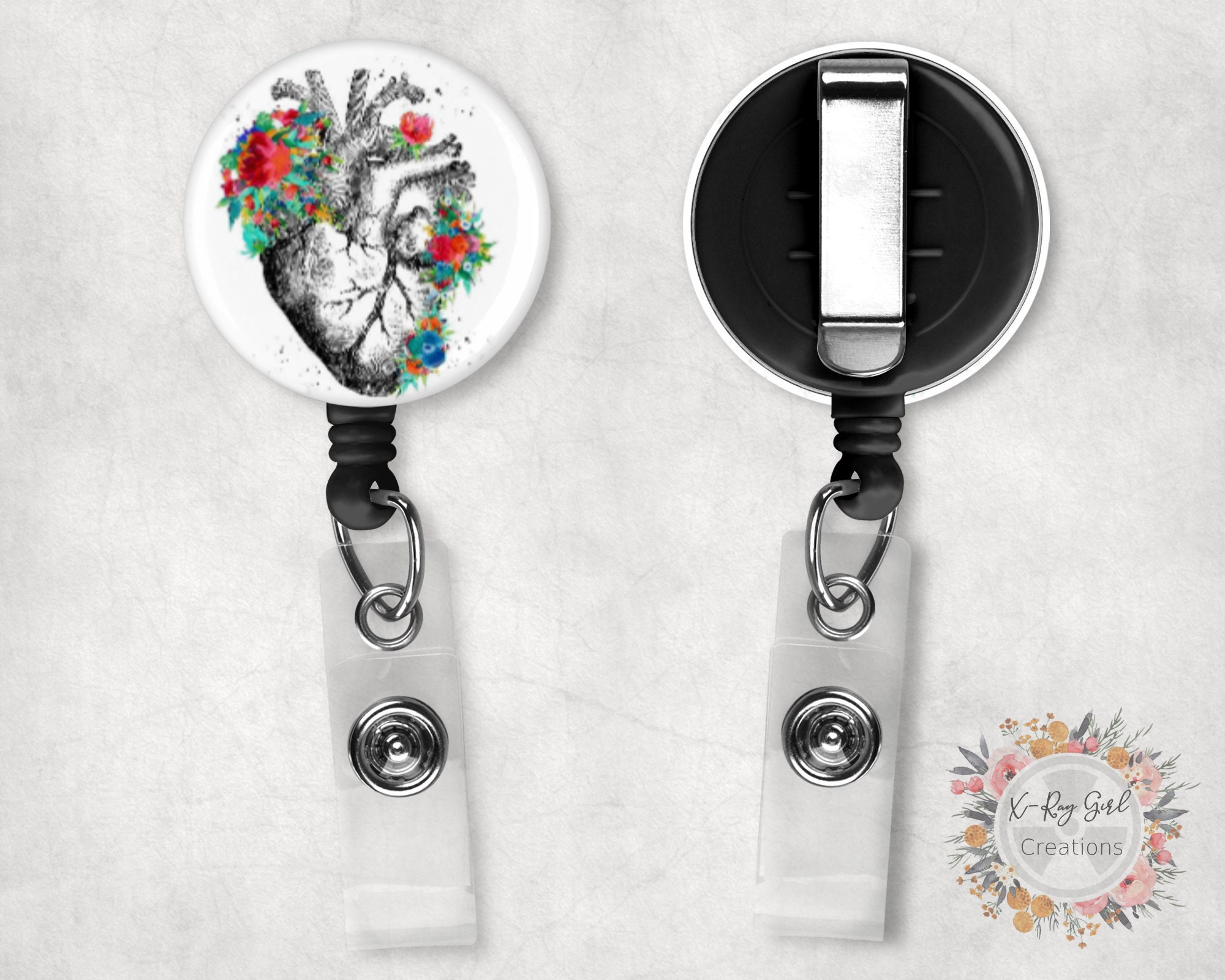 Floral Heart Badge Reel Cardiology Badge Cardio Nurse - Etsy