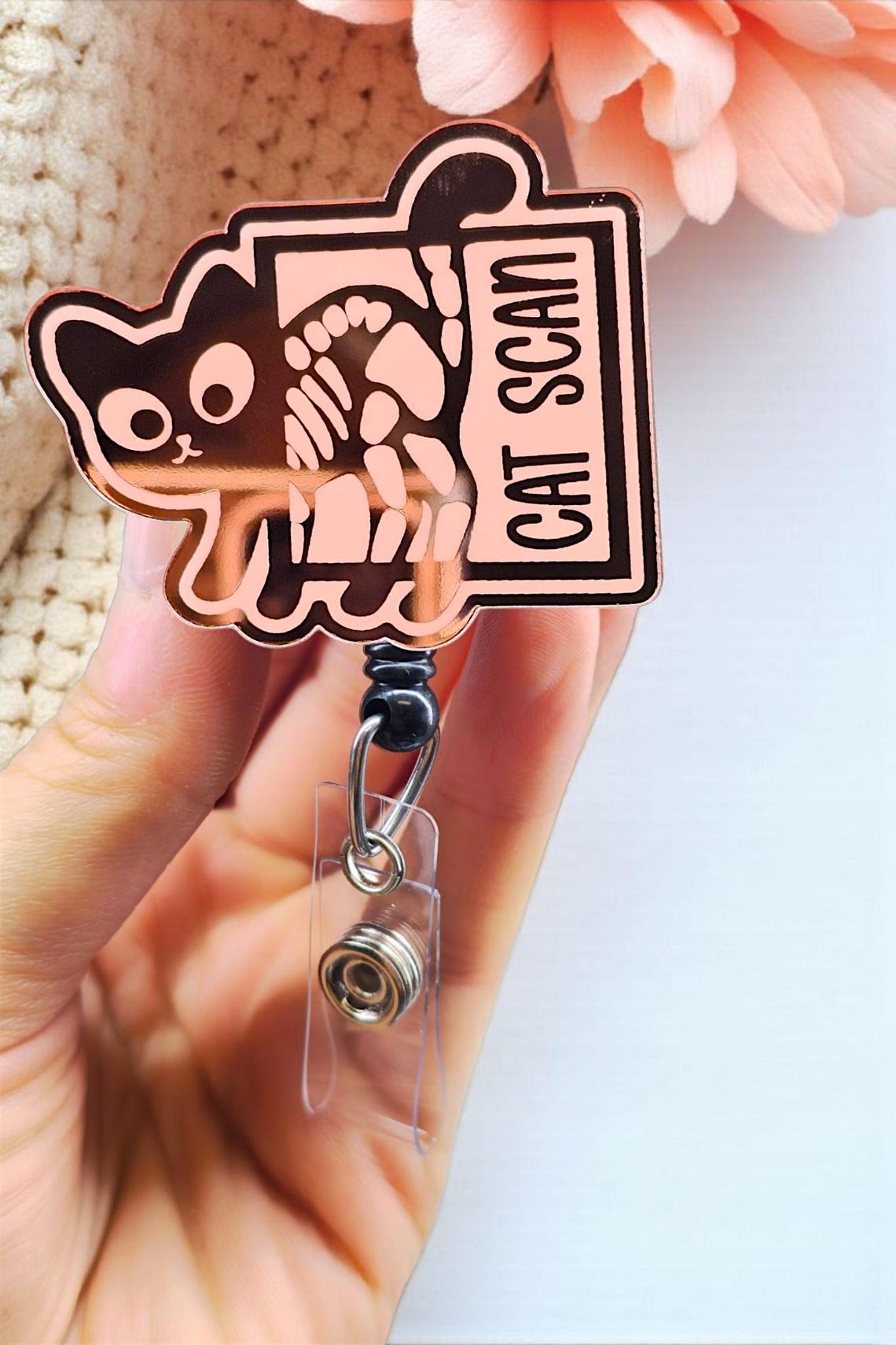 Cat Scan Badge Reel - Radiology Badge - Rose Gold Mirrod Badge - CT ...