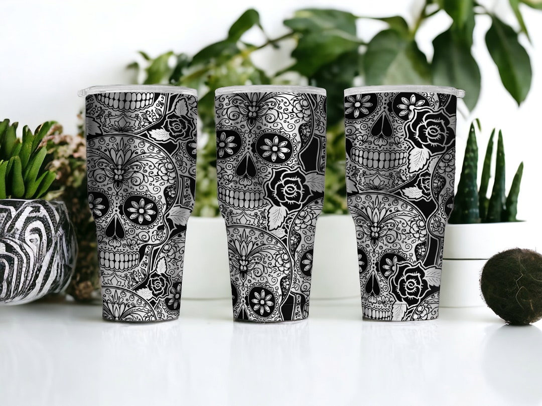 30 Oz Sugar Skull Tumbler - Laser Engraved Tumbler - Full Wrap Tumbler ...