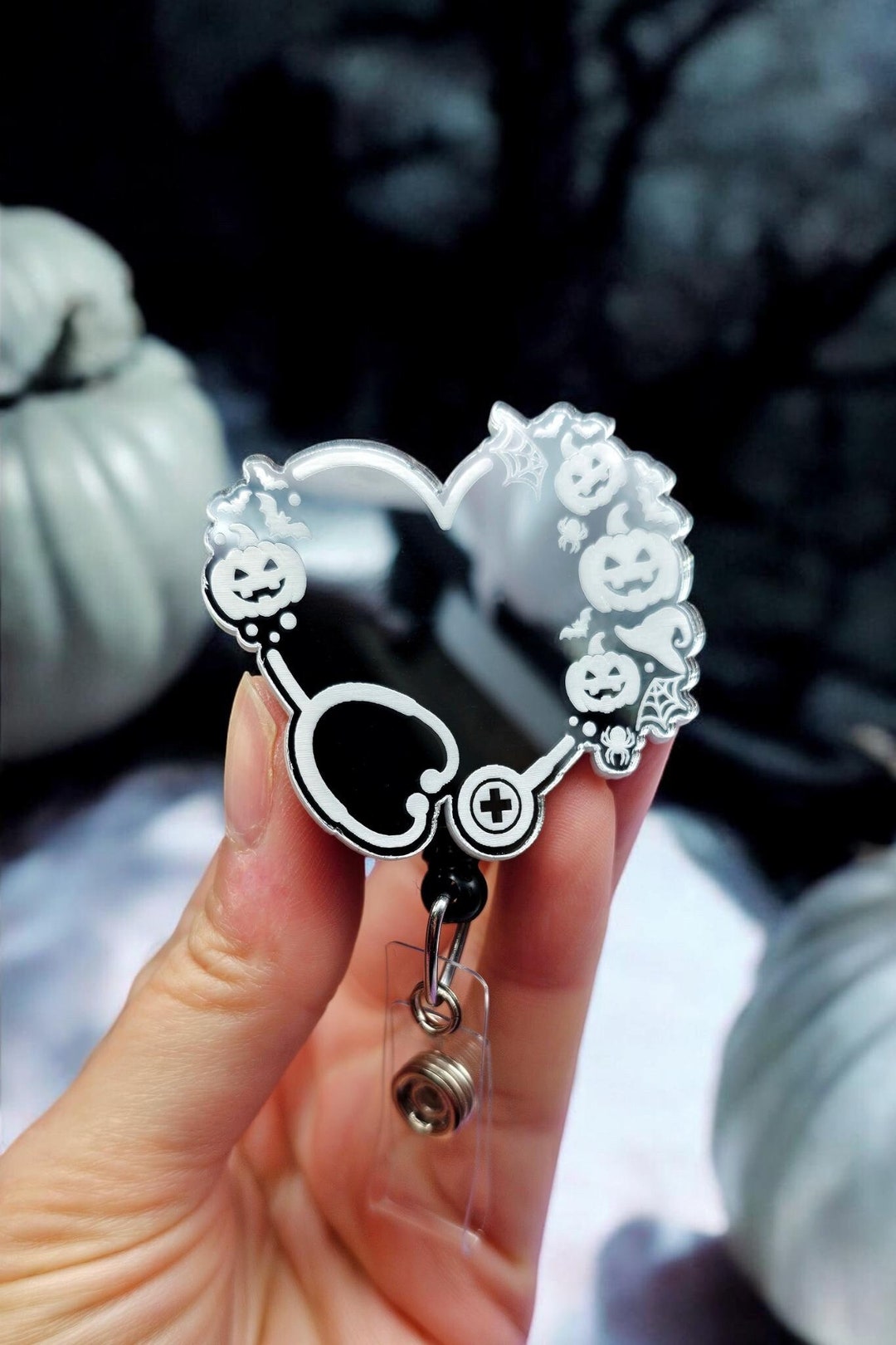 Nurse Halloween Badge Reel - Spooky Badge Reel - Stethoscope Badge ...