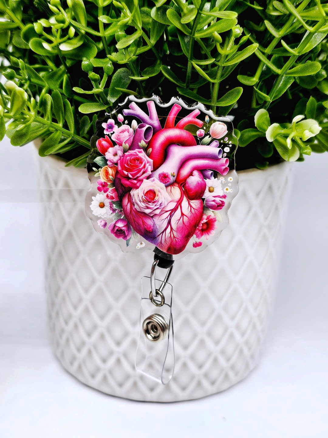 Cardiology Badge Reel - Floral Heart Badge Reel - ICU Nurse Badge ...