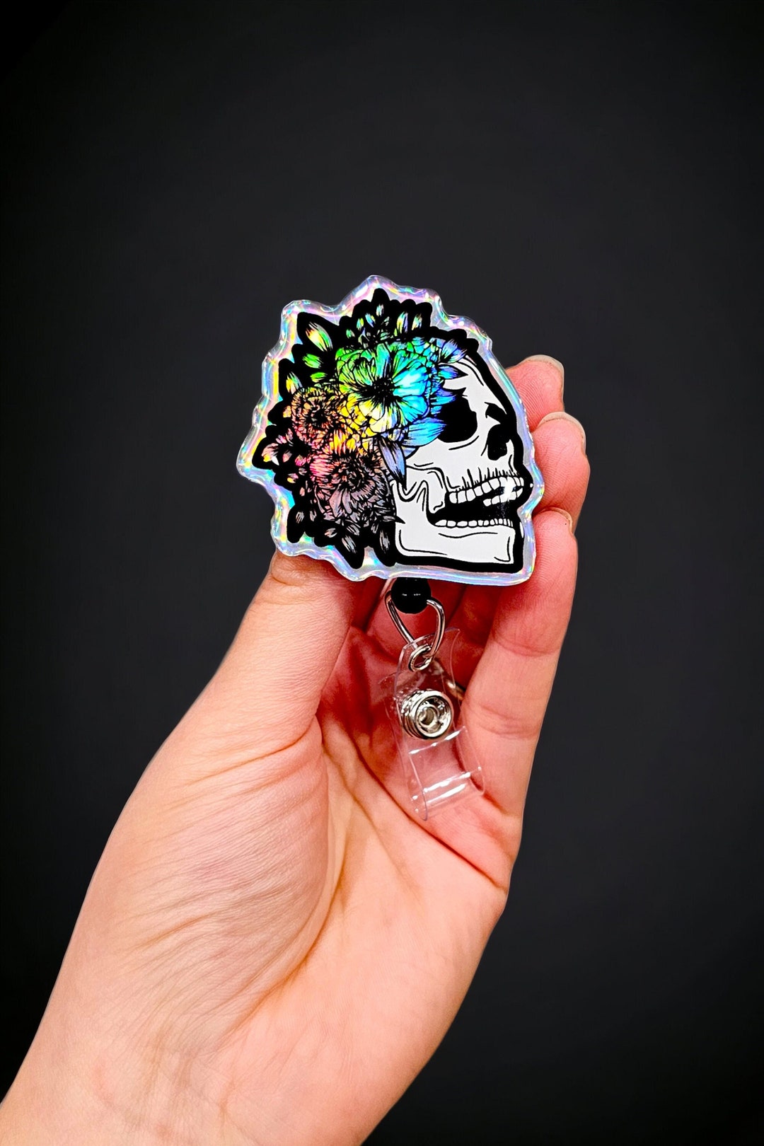 Holographic Skull Badge Reel - Xray Badge Reel - Nurse Badge ...