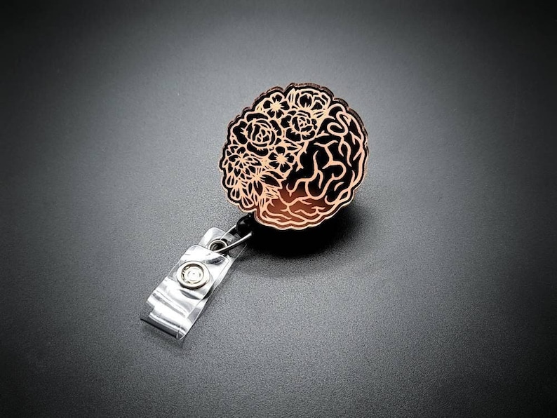 Floral Brain Badge Reel Neurology Badge Reel Neuro ICU - Etsy
