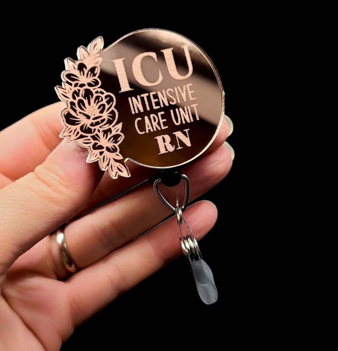 ICU Nurse Badge Reel - Critical Care Badge Reel - Rose Gold Badge - ICU ...