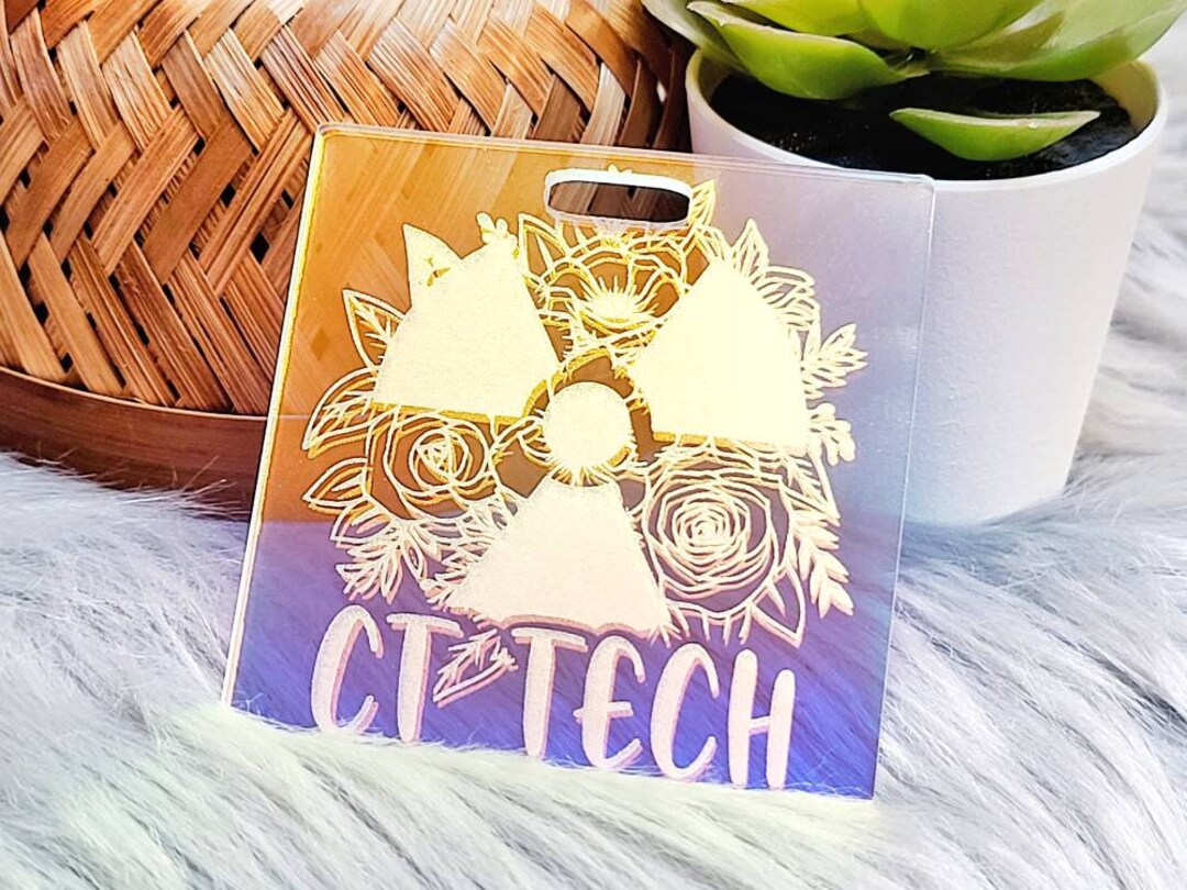 Iridescent CT Tech Badge Buddy - Floral Radiation Symbol - Floral Badge ...
