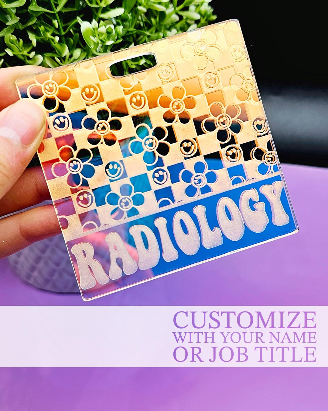 Retro Floral Badge Buddy - Nurse Badge - Groovy Badge - Xray Tech Badge ...