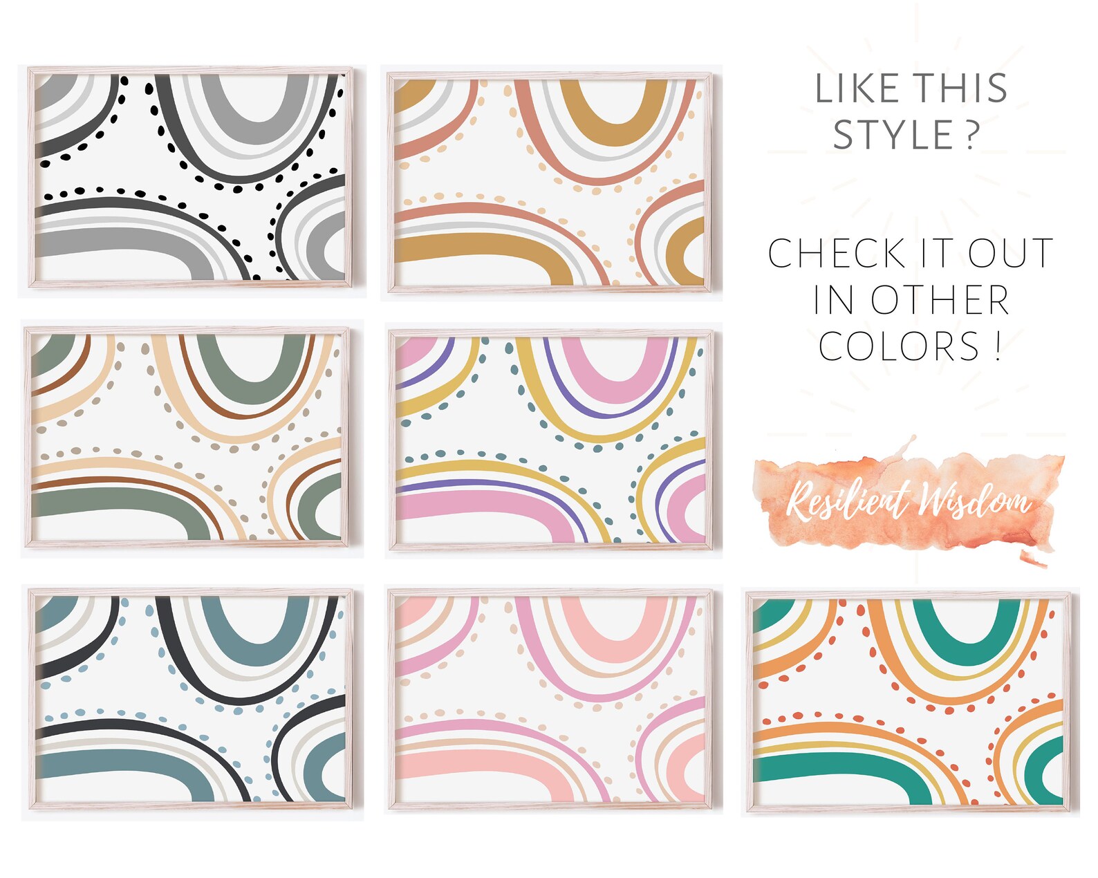 Abstract Rainbows - Black and White - Etsy