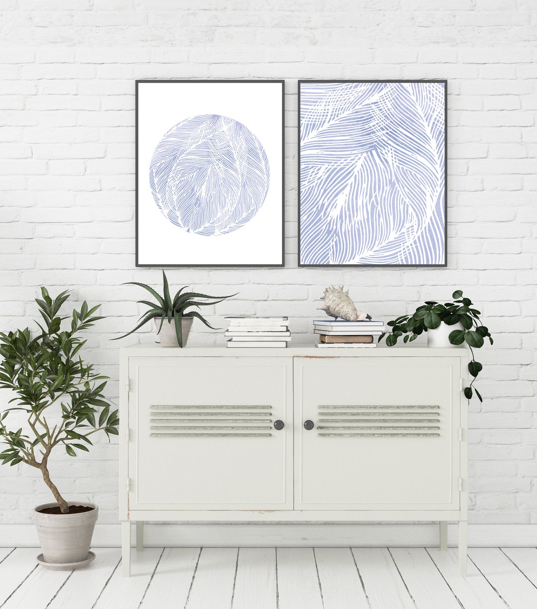 Blue Watercolor Feathered (set of 2)- Art Prints - Etsy