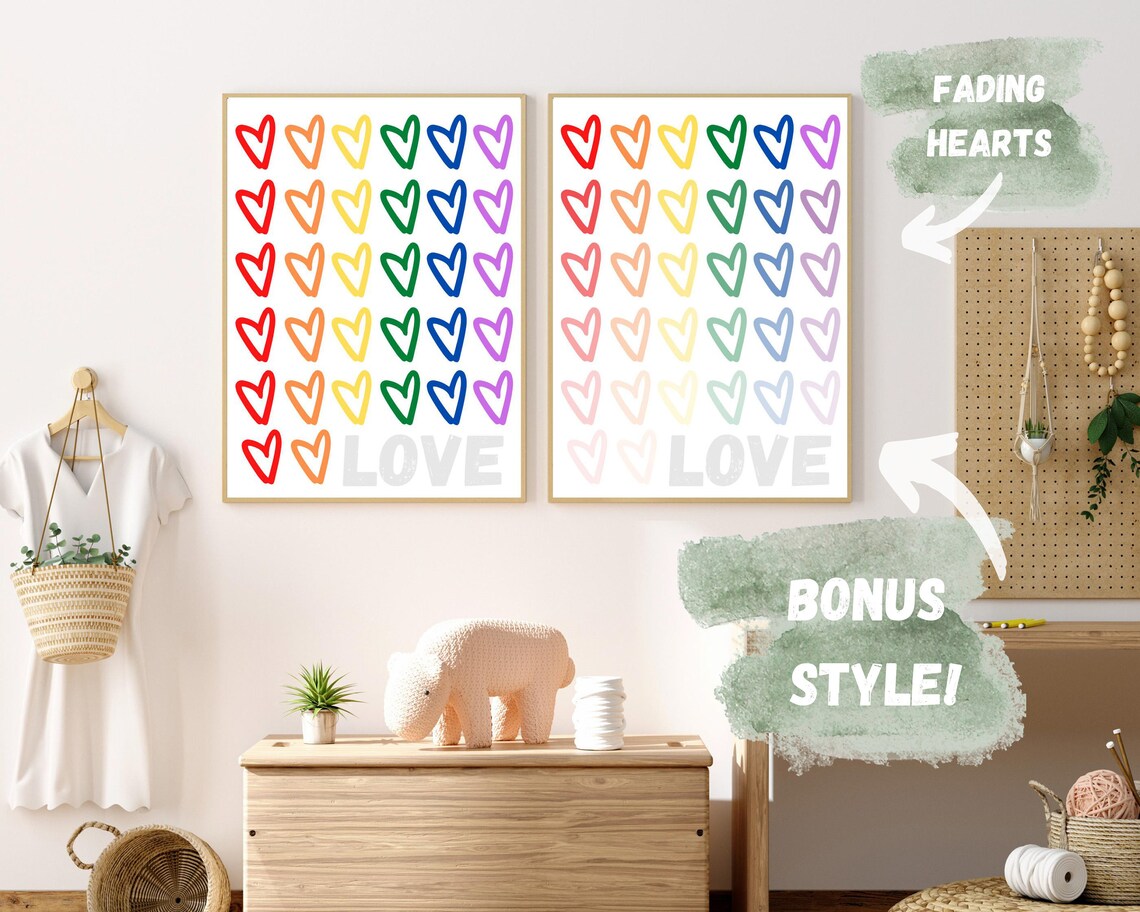 Set of 2 Rainbow Love Hearts Art Print - Etsy
