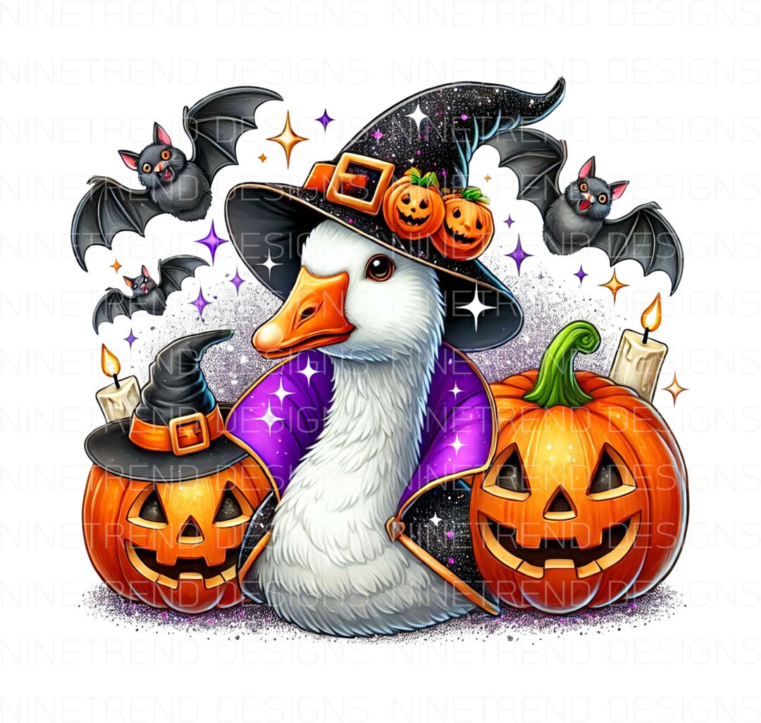 Halloween Goose Watercolor PNG, Funny Goose Sublimation PNG, Pumpkin ...