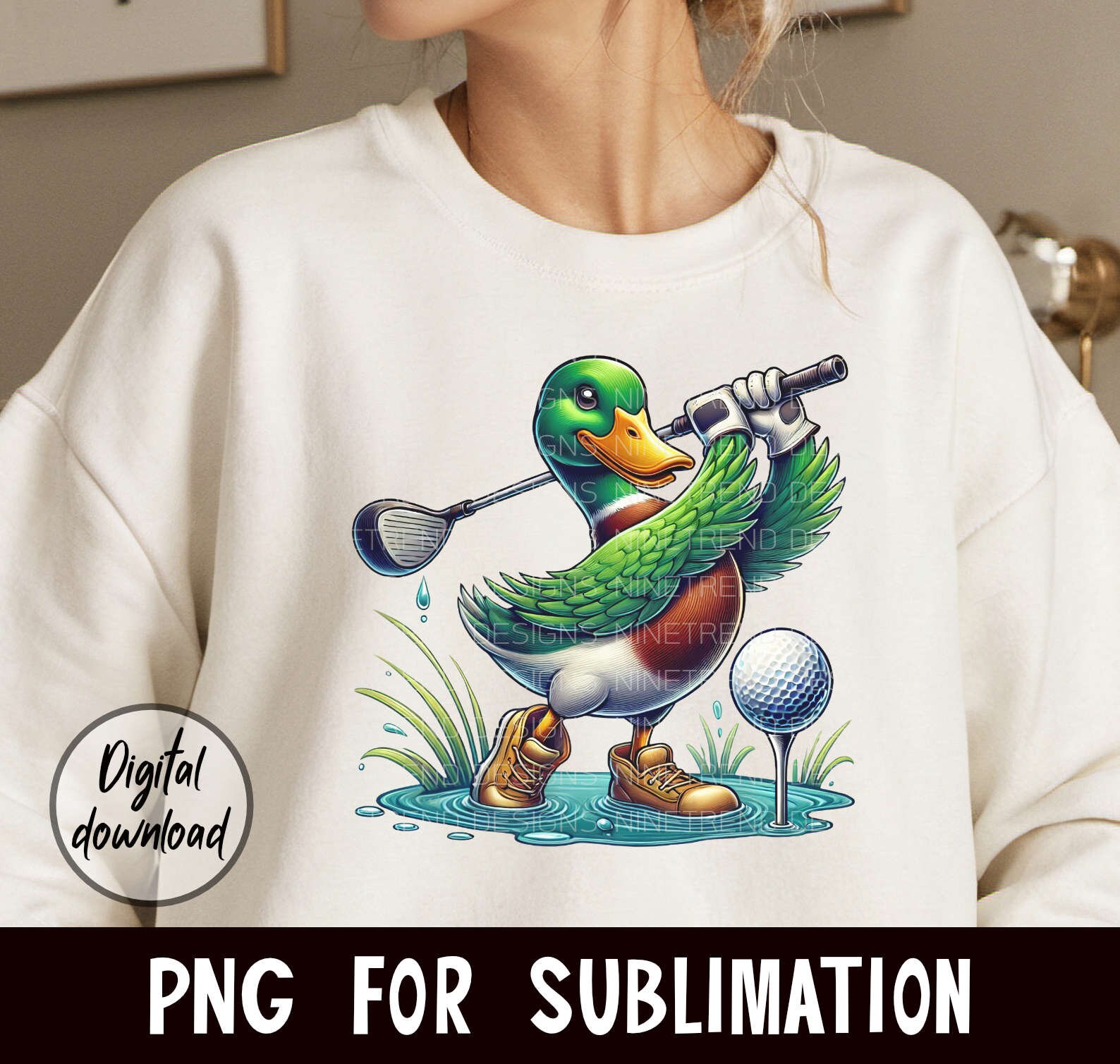 Funny Golfing Mallard Duck PNG: Golf Club Shirt Design (digital ...