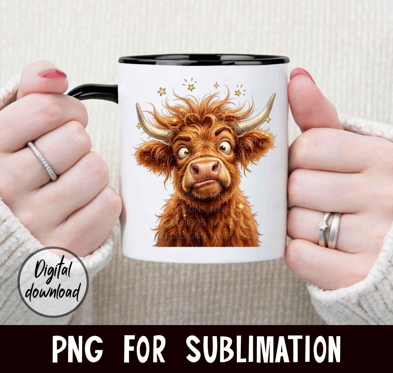 Funny Highland Cow PNG, Goofy Cow Face Sublimation, Cute Farm Cow ...