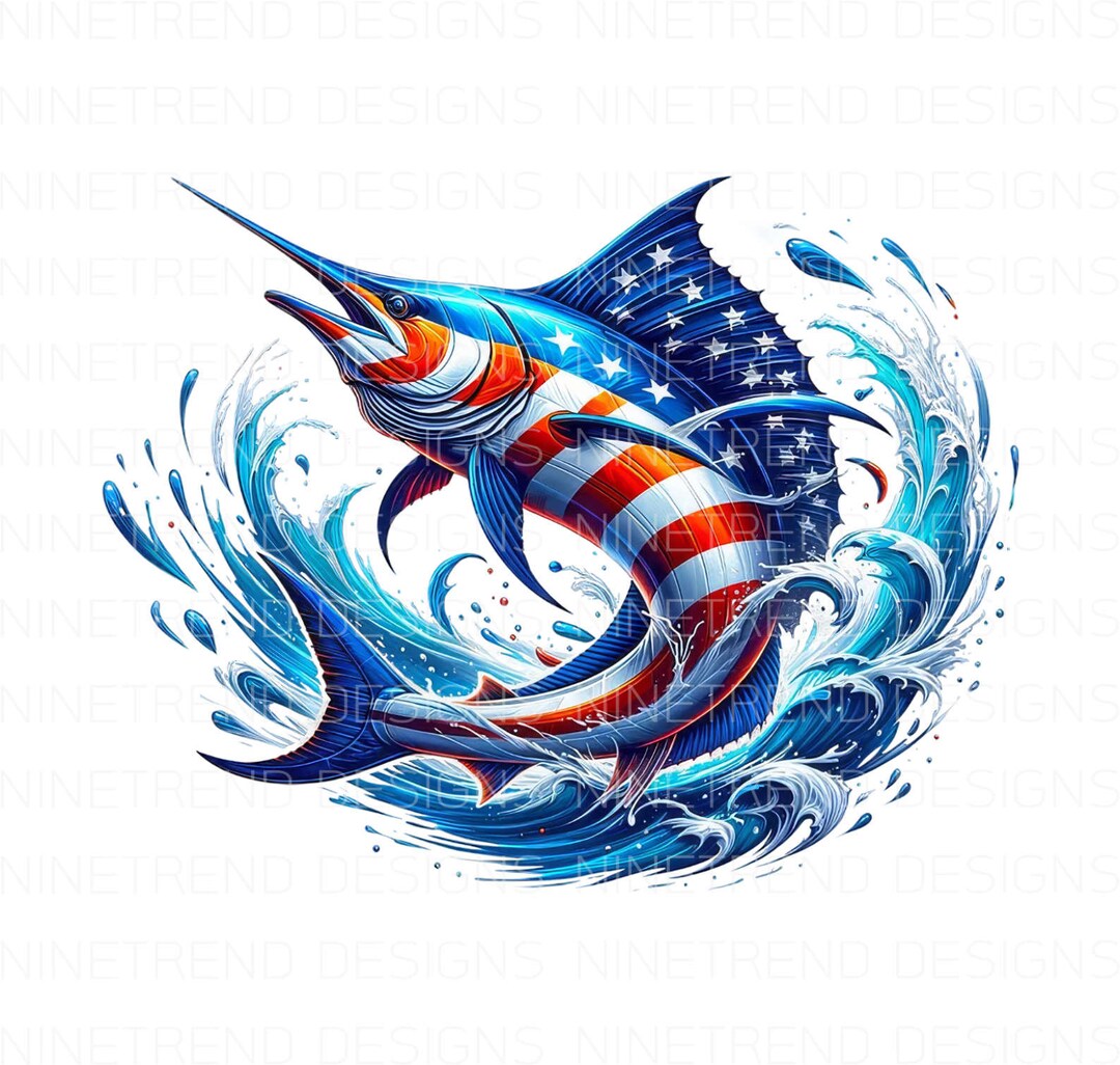 American Flag Blue Marlin PNG: 4th of July Sublimation (digital ...