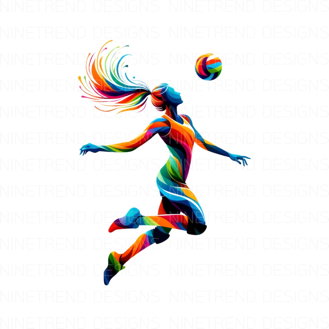 Volleyball Player Multicolor Silhouette PNG: Sublimation Design ...