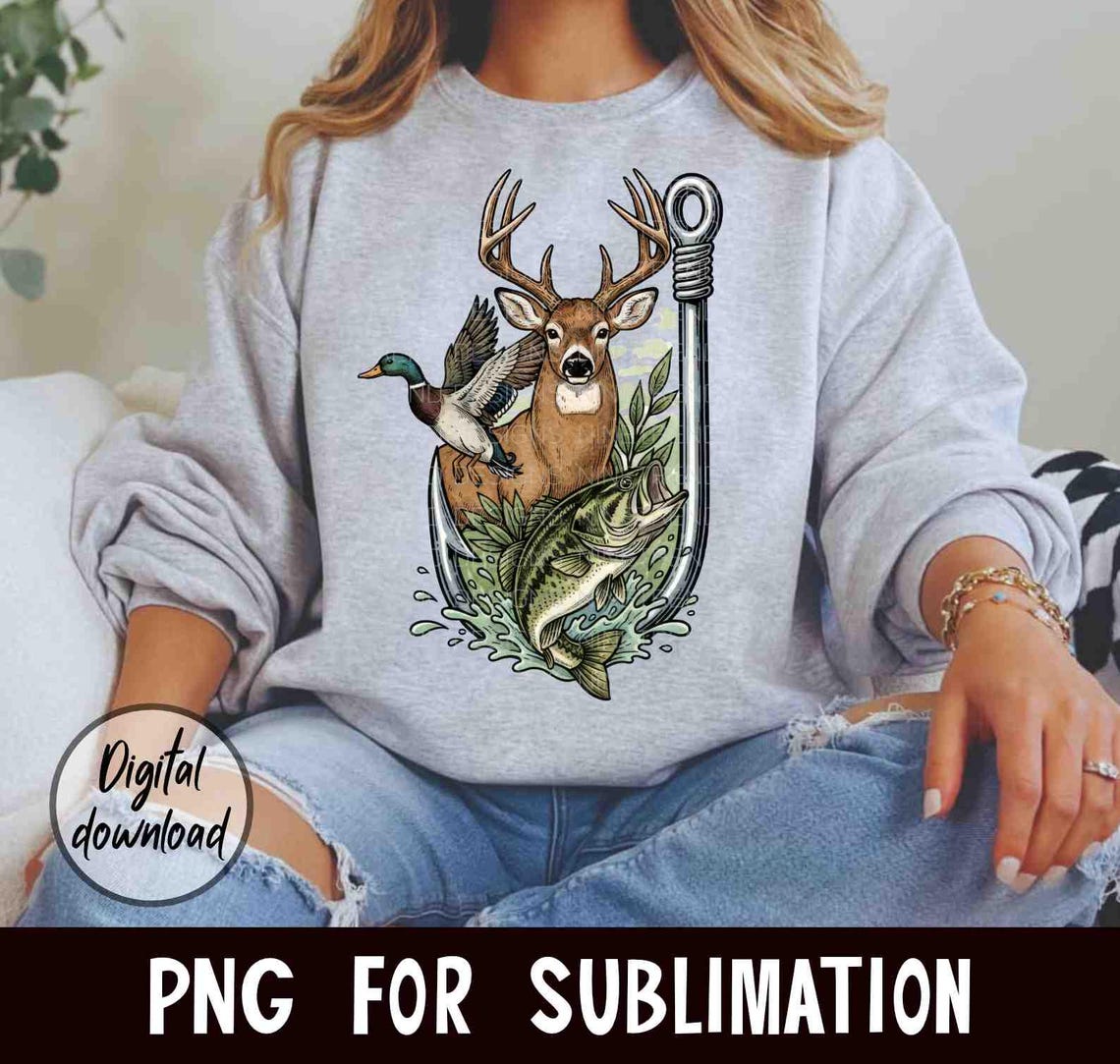 Hunting Fishing PNG, Deer Duck Bass Sublimation, Whitetail Buck Mallard ...