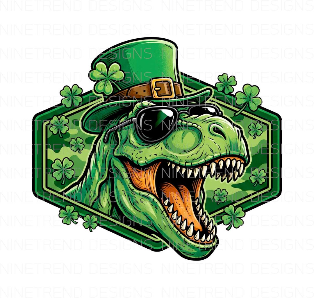 St Patricks Day T-rex PNG, Lucky Tyrannosaurus Sublimation, Irish Green ...
