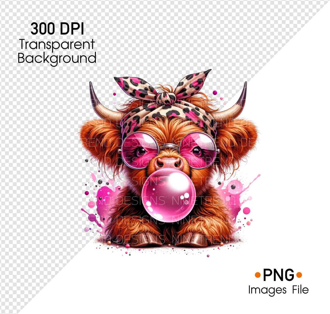 Leopard Highland Cow PNG: Bubblegum Watercolor Design (digital Download ...