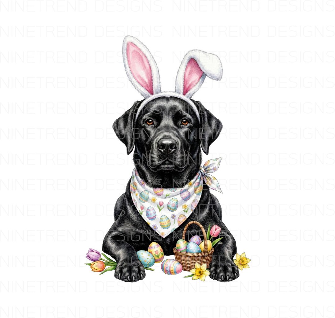 Easter Black Lab Sublimation PNG, Black Labrador Bunny Ears, Easter Egg ...