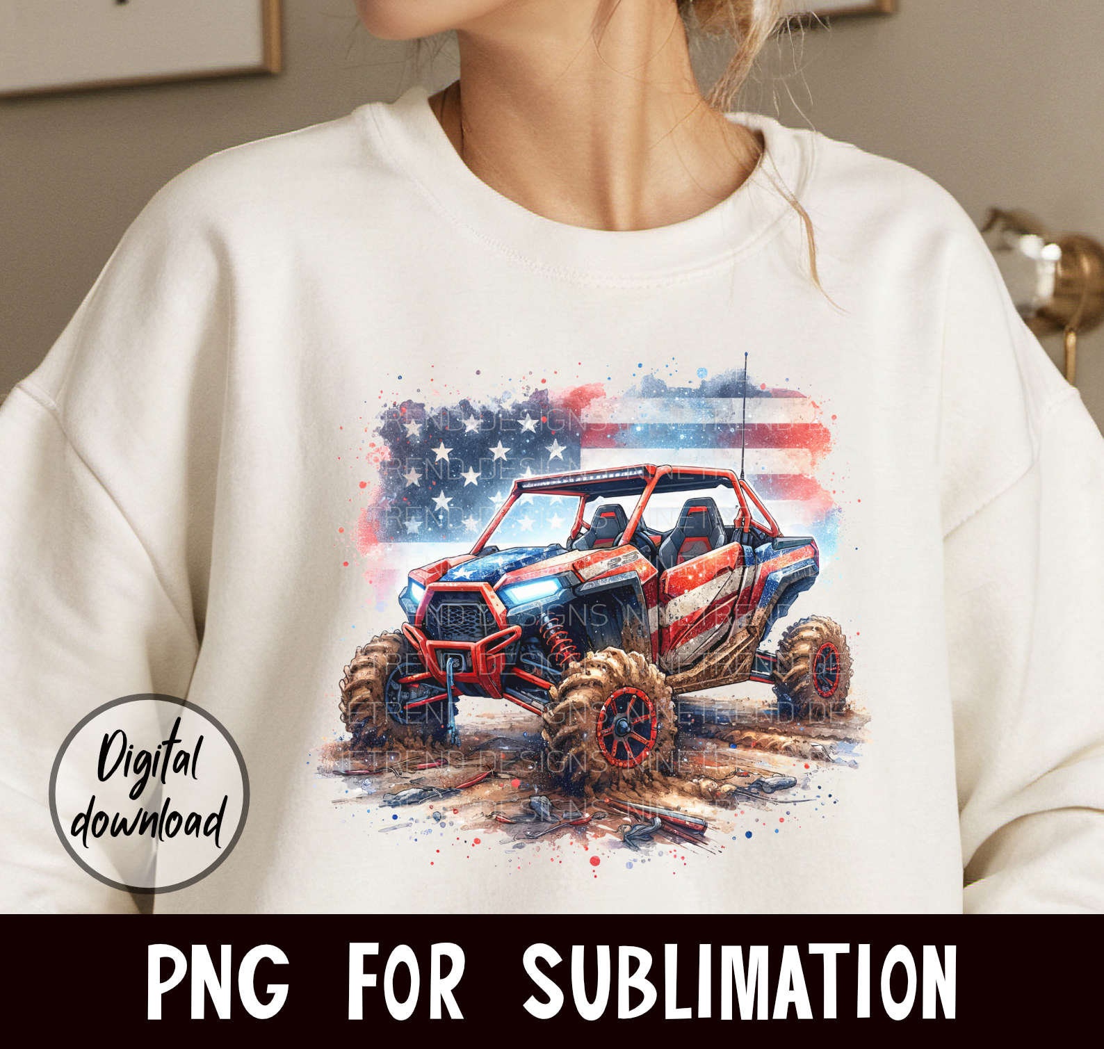 Patriotic UTV Rzr Watercolor PNG: American Flag Sublimation (digital ...