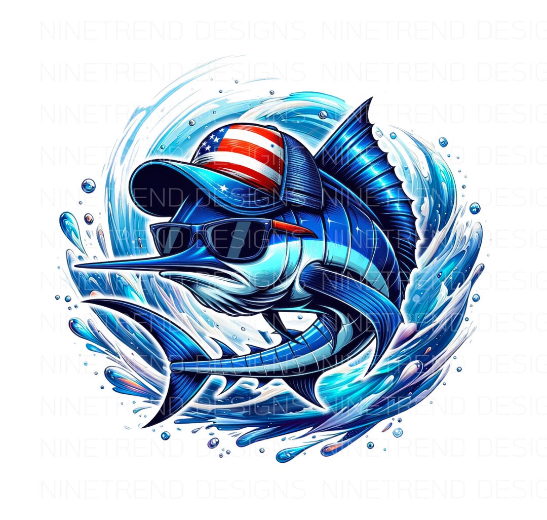 Blue Marlin American Hat PNG, Blue Marlin Sublimation PNG, 4th of July ...