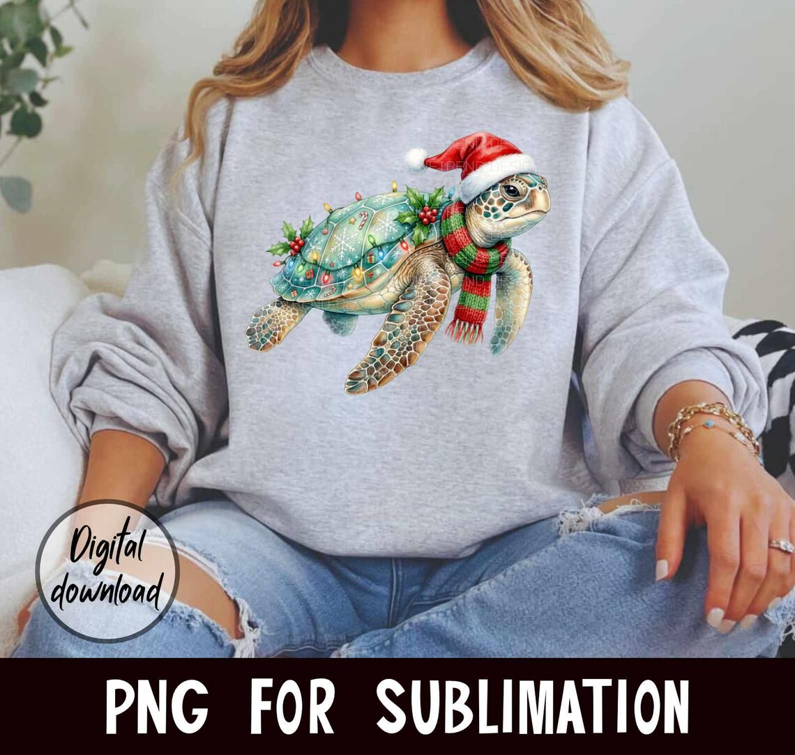 Christmas Sea Turtle PNG, Watercolor Sea Turtle Sublimation, Watercolor ...