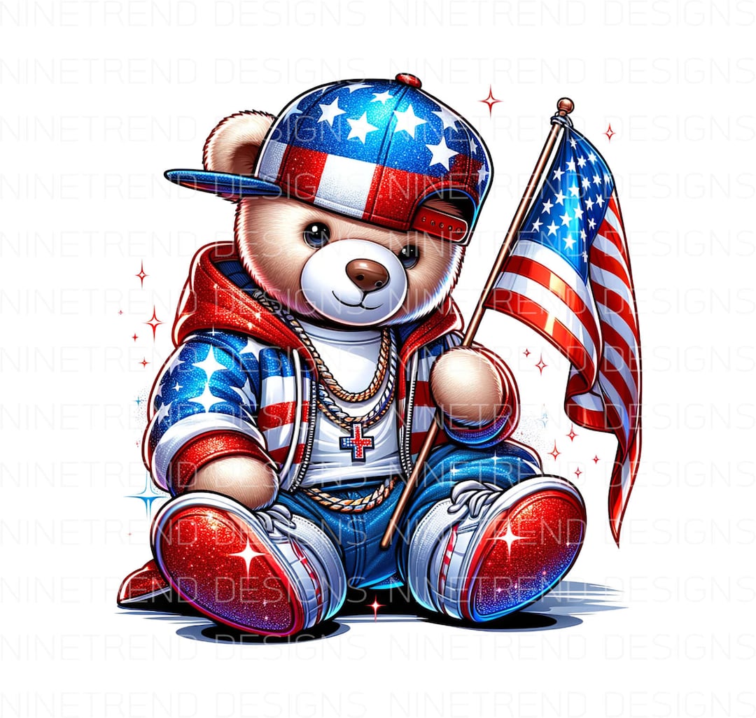 Teddy Bear American Flag PNG, Teddy Bear Sublimation PNG, 4th July ...