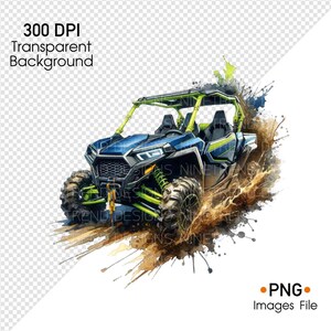 Watercolor UTV PNG: Dark Blue Mud, RZR Sublimation Design (digital ...