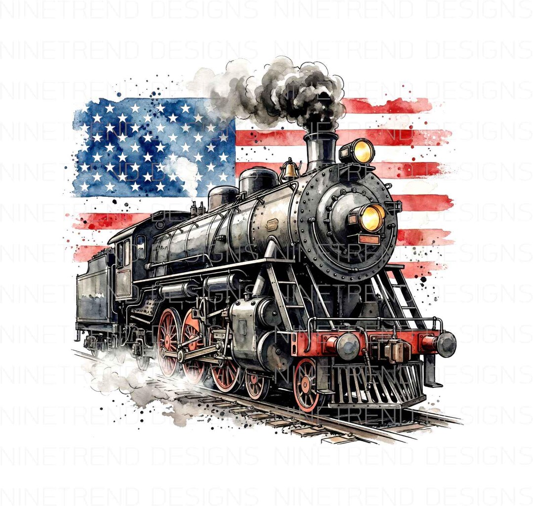 American Flag Steam Train PNG, Patriotic Locomotive Sublimation ...