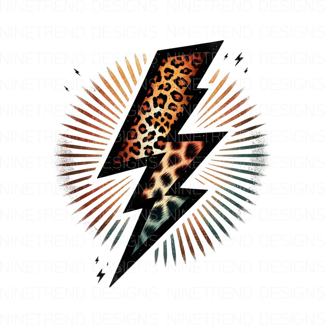 Vintage Lightning Bolt Leopard PNG, Leopard Sublimation PNG, Heart Leopard PNG, Commercial Use ...