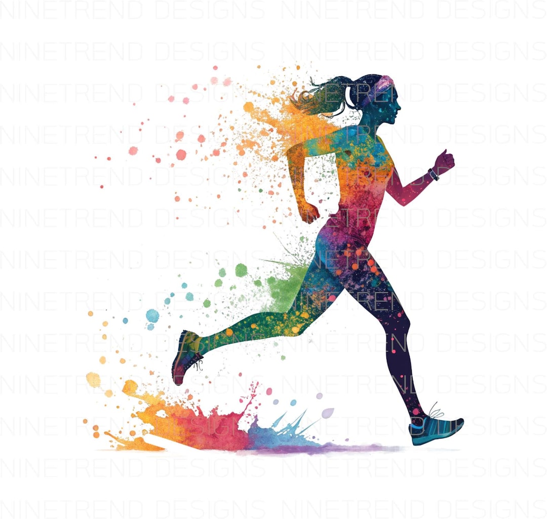 Silhouette Woman Running PNG, Watercolor Runner Sublimation PNG, Woman ...