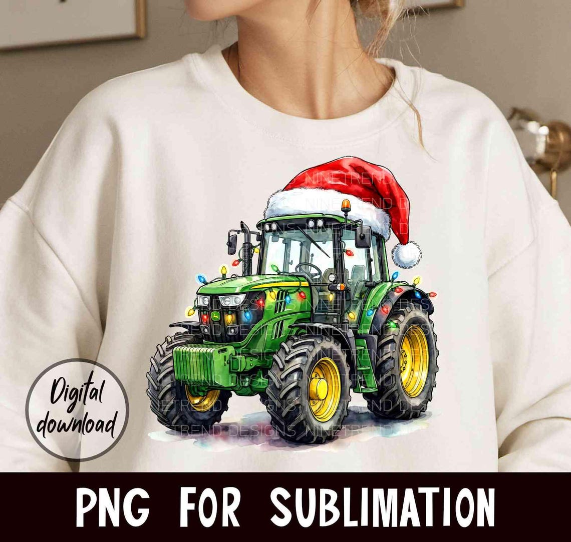 Christmas Tractor PNG Sublimation Design, Watercolor Green Tractor PNG ...