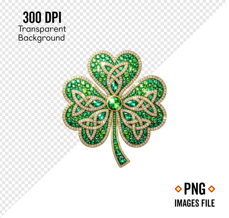 Jeweled Shamrock PNG, St Patrick's Day Sublimation, Celtic Knot Clover ...